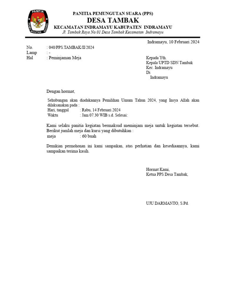 Dokumen - Tips - Surat Peminjaman Meja Dan Kursidocx | PDF
