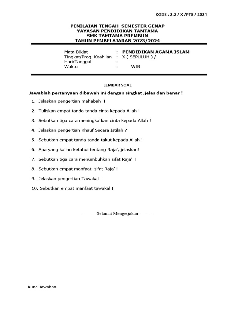 Soal PTS Kelas 10 2024 | PDF