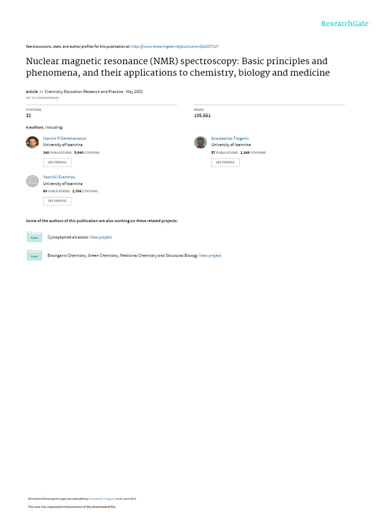 Nuclear Magnetic Resonance Spectroscopy Basic Principles | PDF ...