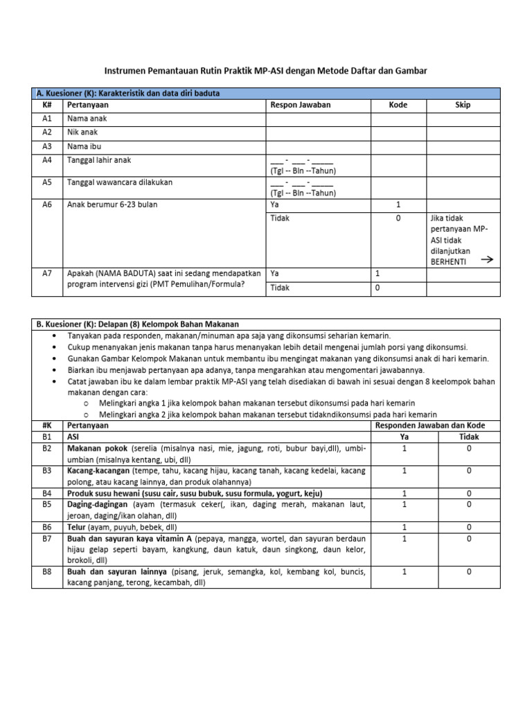 Instrumen Pemantauan MP-ASI PKM DT | PDF