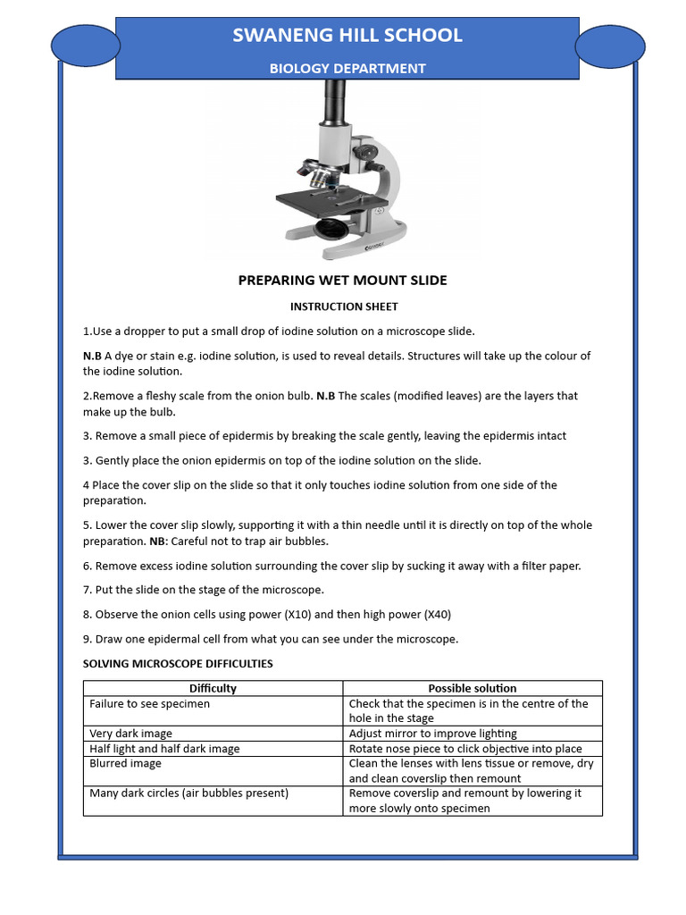 Instruction Sheet - Wet Mount Slide | PDF