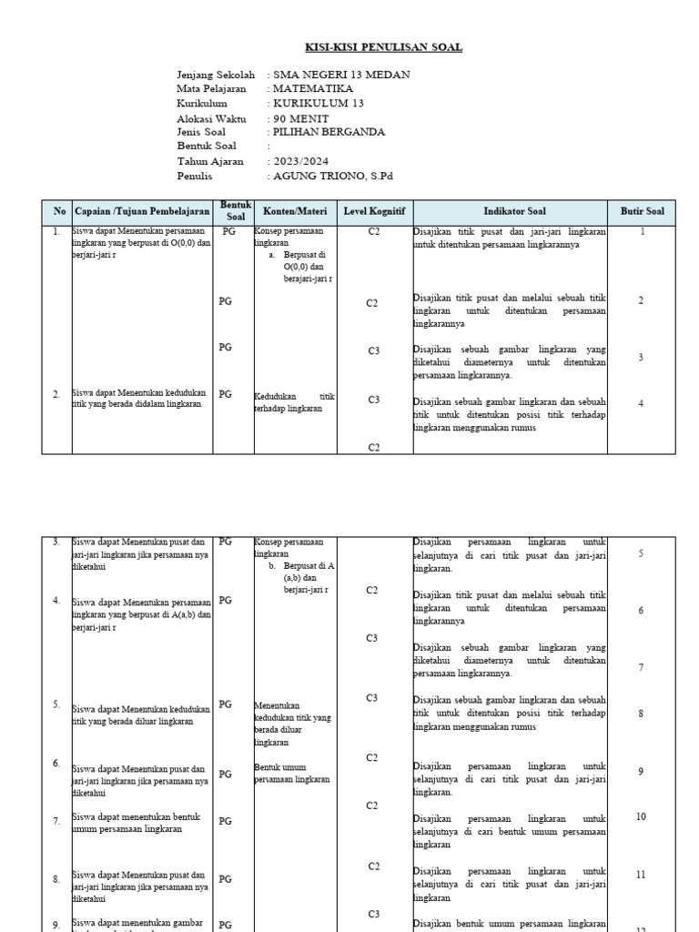 Form Kisi Kisi Soal Mid Sem 2 Ta 2024 at | PDF