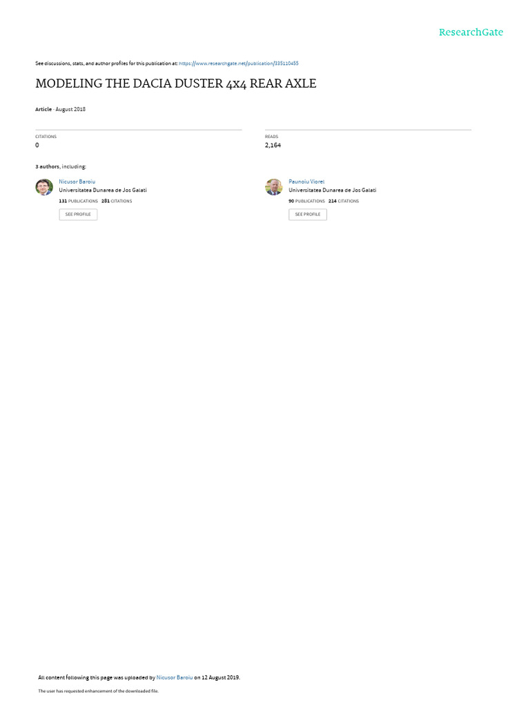 Dacia Duster 4x4 Rear Axle Modeling | PDF | Axle | Vehicles