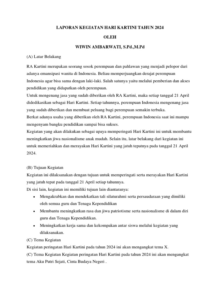 Laporan Kegiatan Hari Kartini Tahun 2024 | PDF