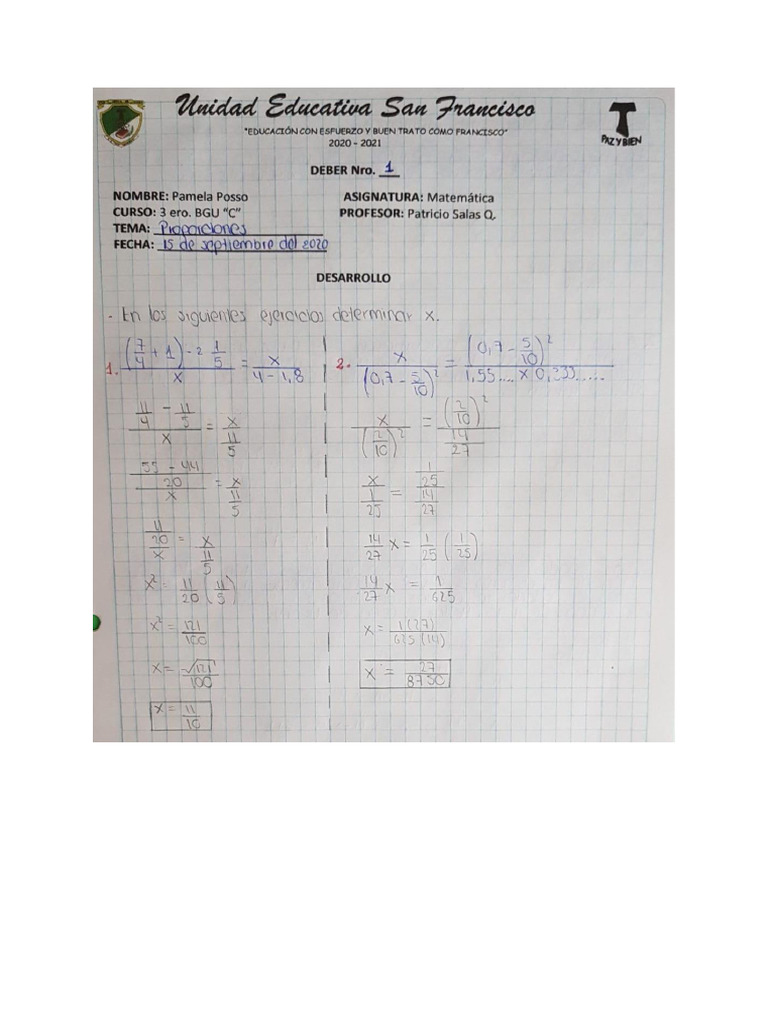 Mate Primer Deber Pamela Posso | PDF