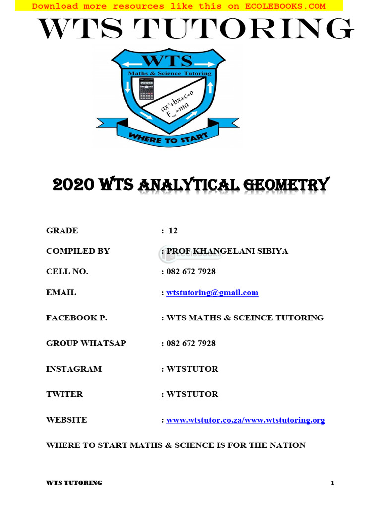 2020 Wts 12 Analytical Geometry | PDF | Triangle | Circle