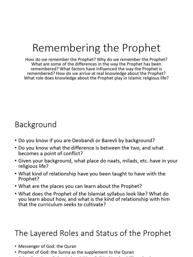 Remembering The Prophet Slides | PDF | Hadith | Shia Islam