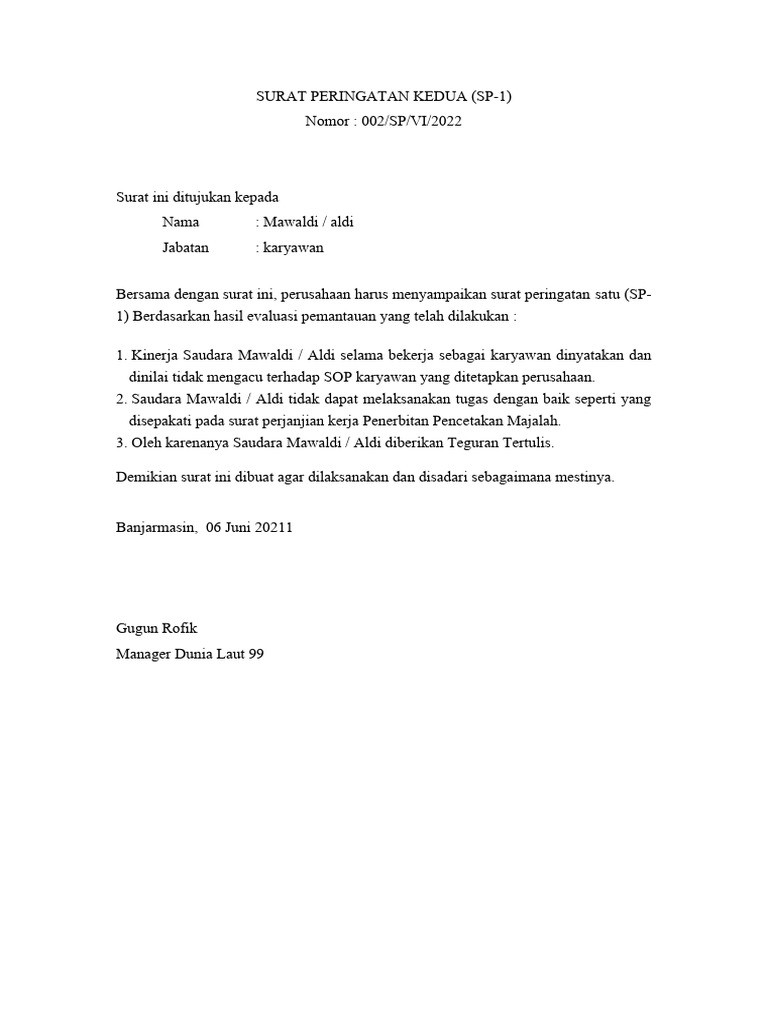 Surat Peringatan Kedua | PDF