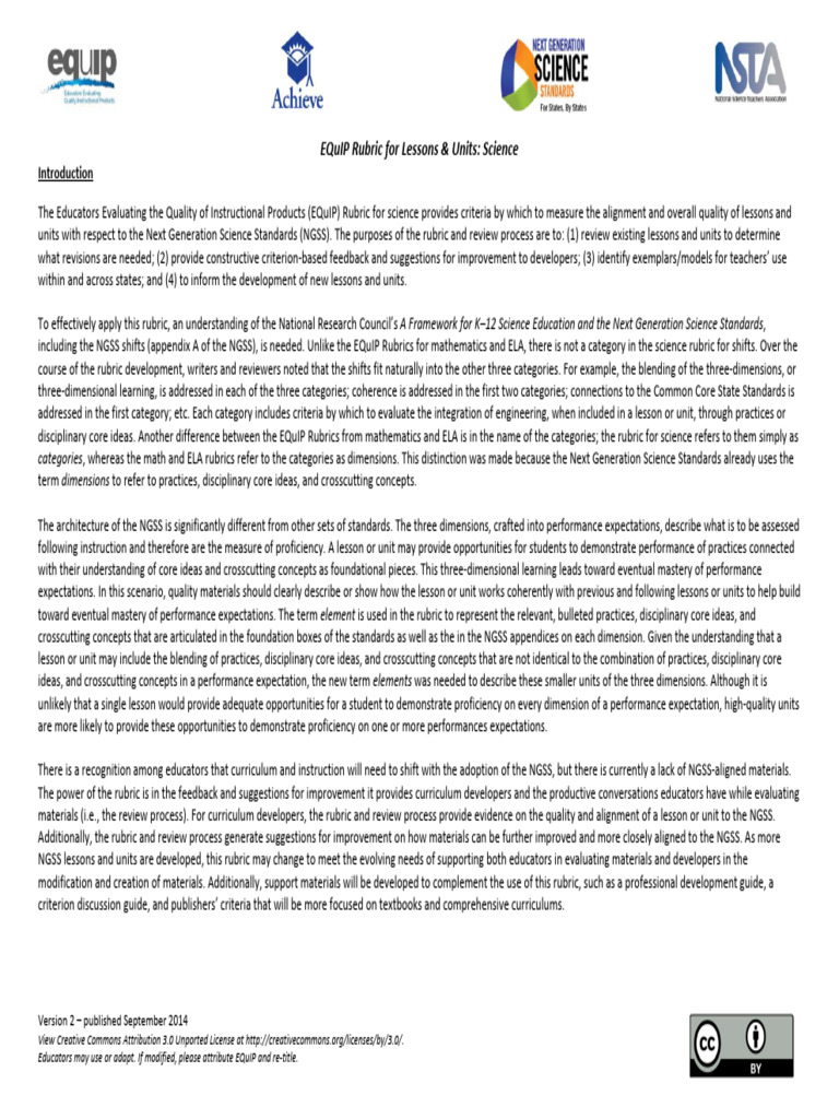 Equip Rubric For Science V2 Pdf Rubric Academic Science