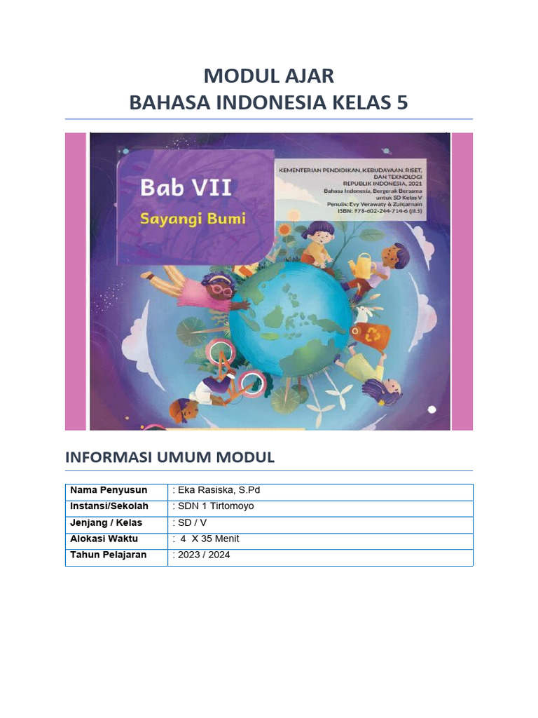 MODUL AJAR B.INDO KELAS 5 | PDF