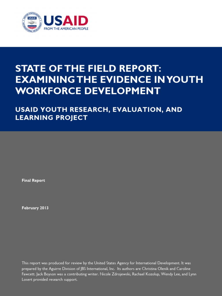 USAID State of The Field Youth Workforce Development Final 2 - 11 | PDF ...