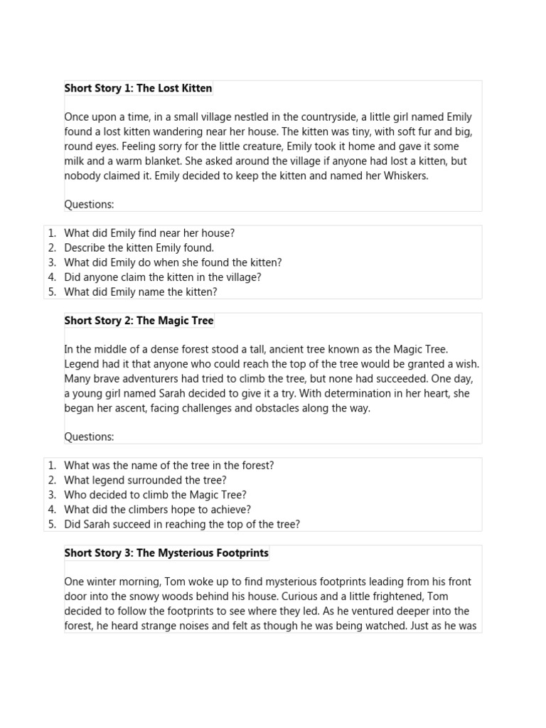 Short Stories with Questions for Kids | PDF