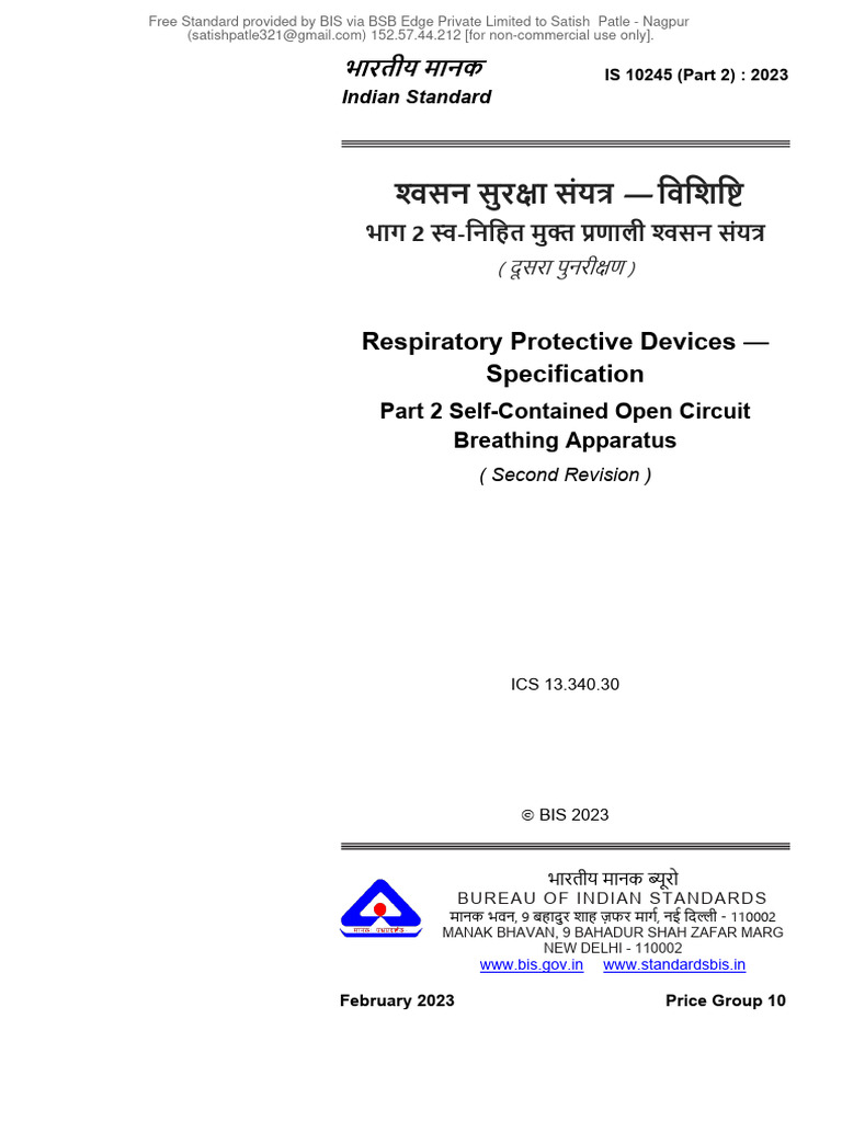 Respiratory Protective Devices - Specification: Part 2 Self-Contained ...
