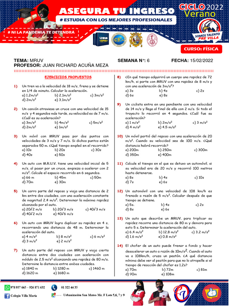 Guía 3 (Mruv) | PDF | Tiempo espacial | Metrología
