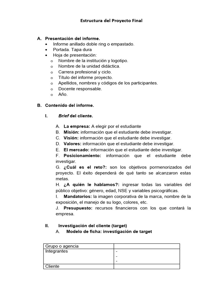 Estructura Del Proyecto Final | Descargar gratis PDF | Marca | Business