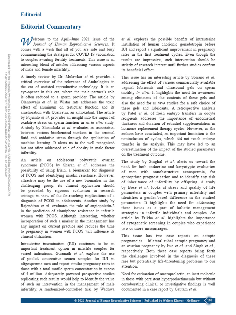 Editorial Commentary.1 | PDF | Polycystic Ovary Syndrome | Infertility