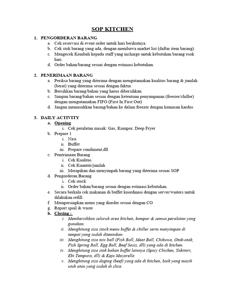 SOP KITCHEN | PDF