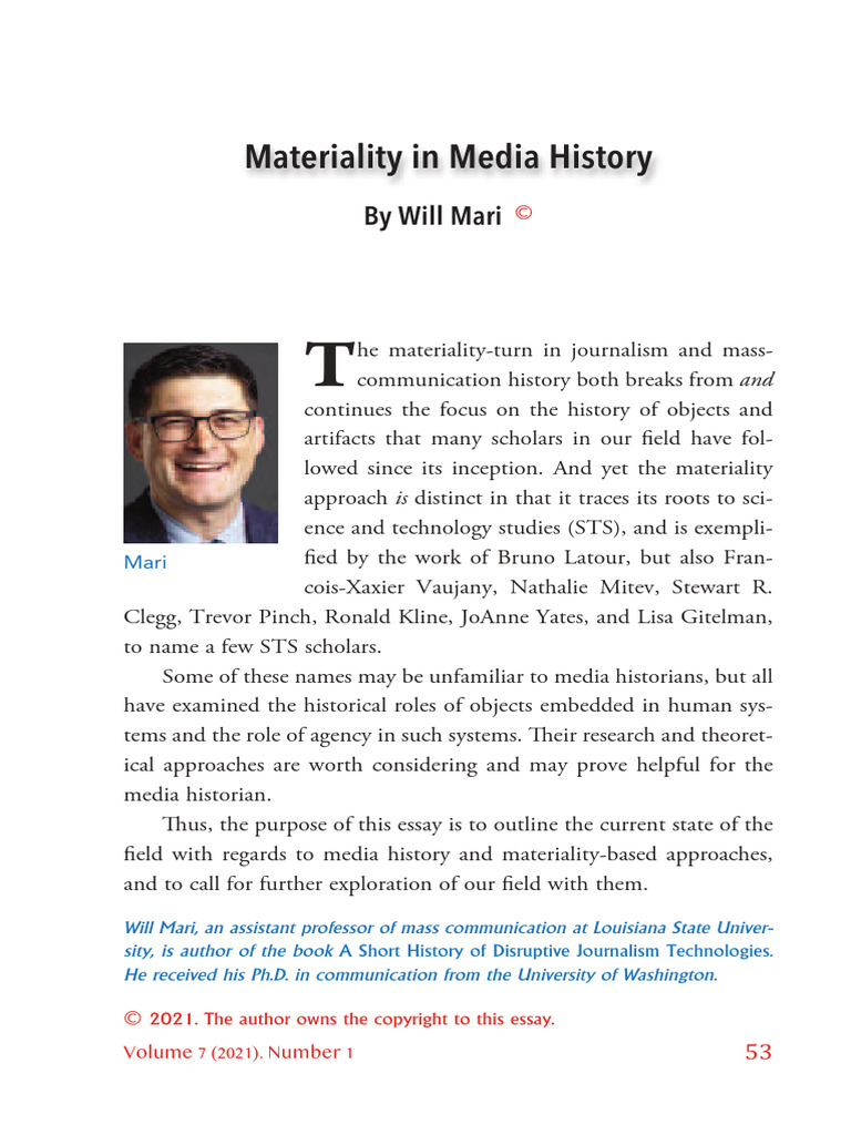 Materiality in Media History | PDF | Mass Media | Journalism