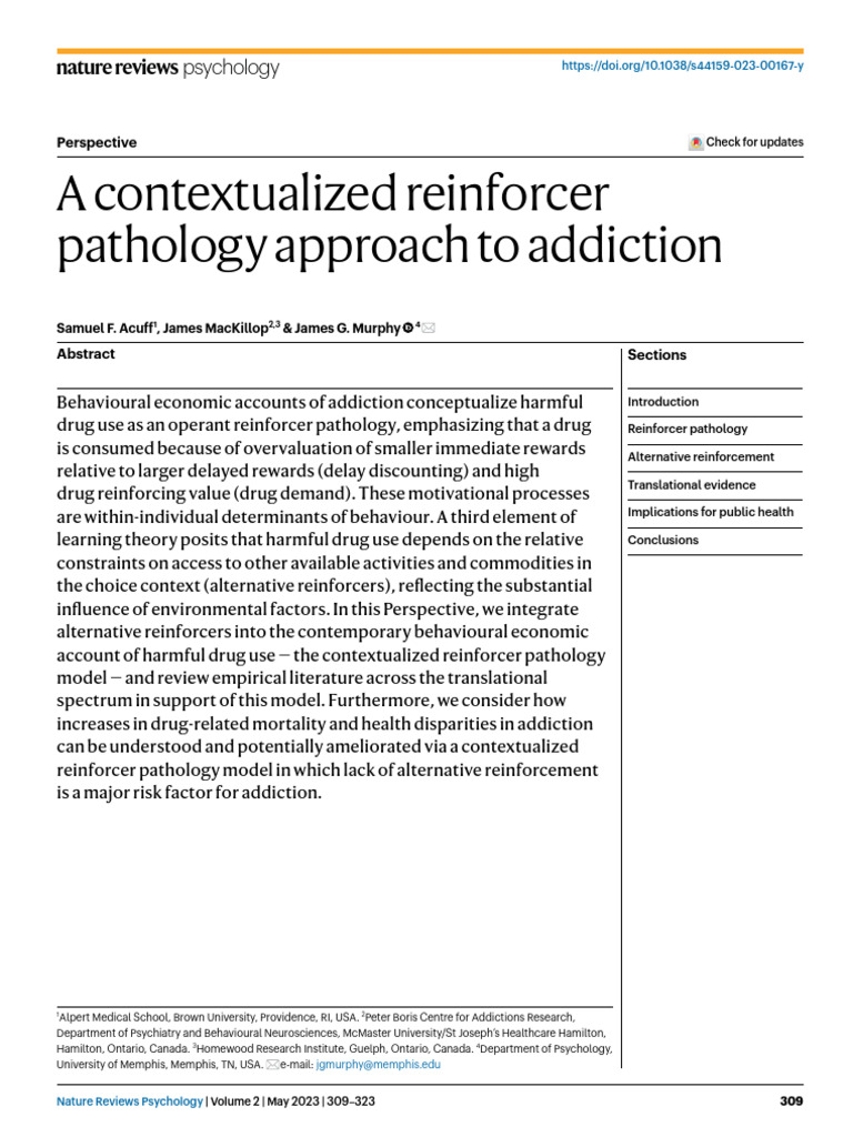 A Contextualized Reinforcer Pathology Approach To Addiction: Psychology ...