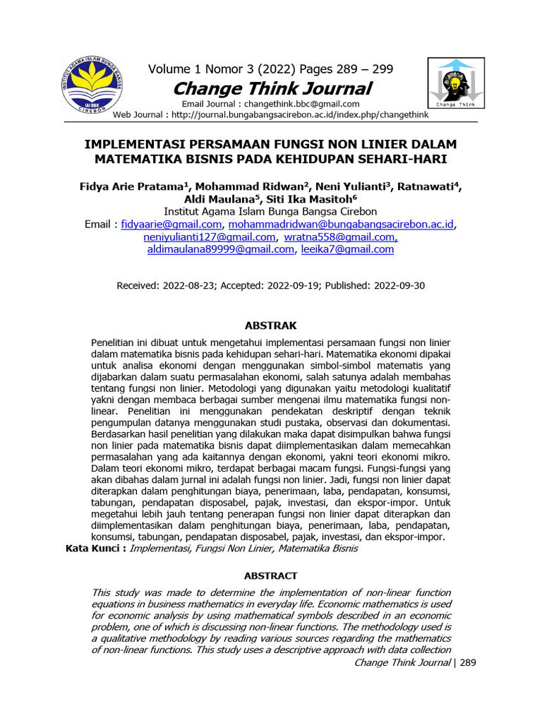 Change Think Journal: Implementasi Persamaan Fungsi Non Linier Dalam ...