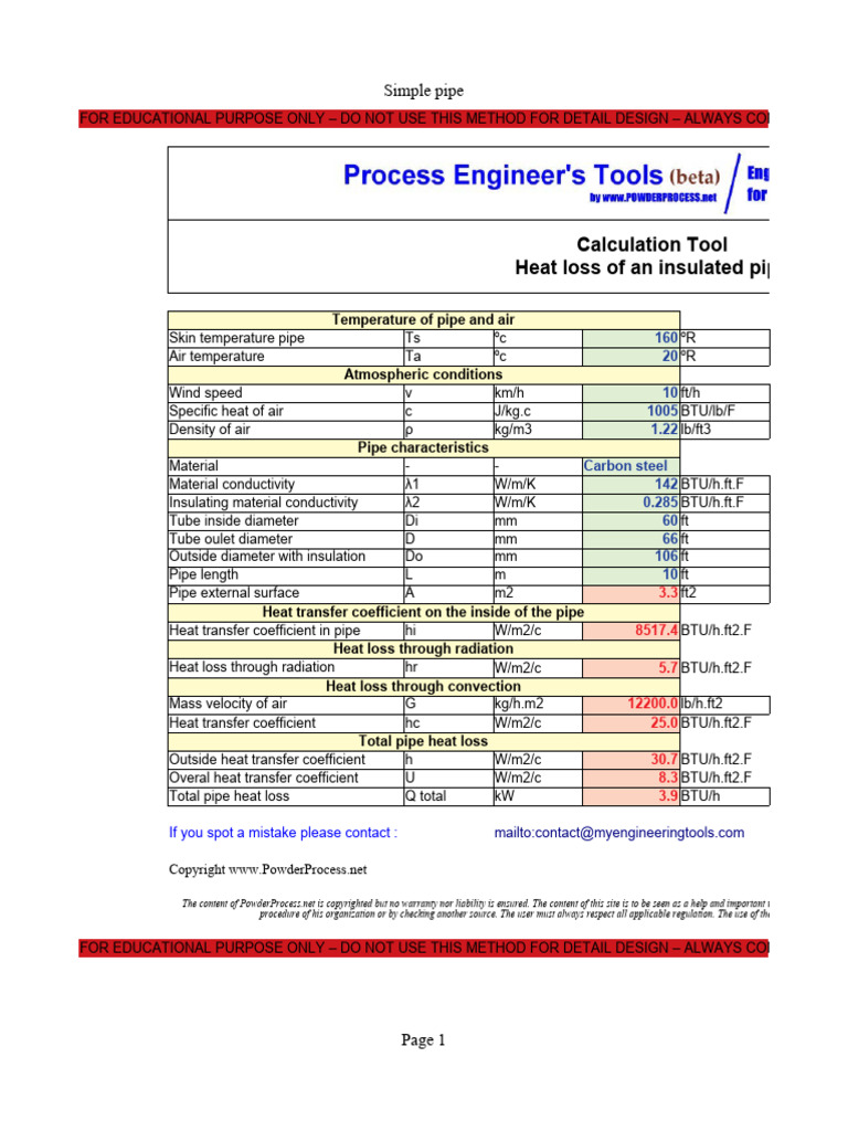 Heat Loss Pipe Insulated Calculator | PDF | Heat Transfer | Thermal ...