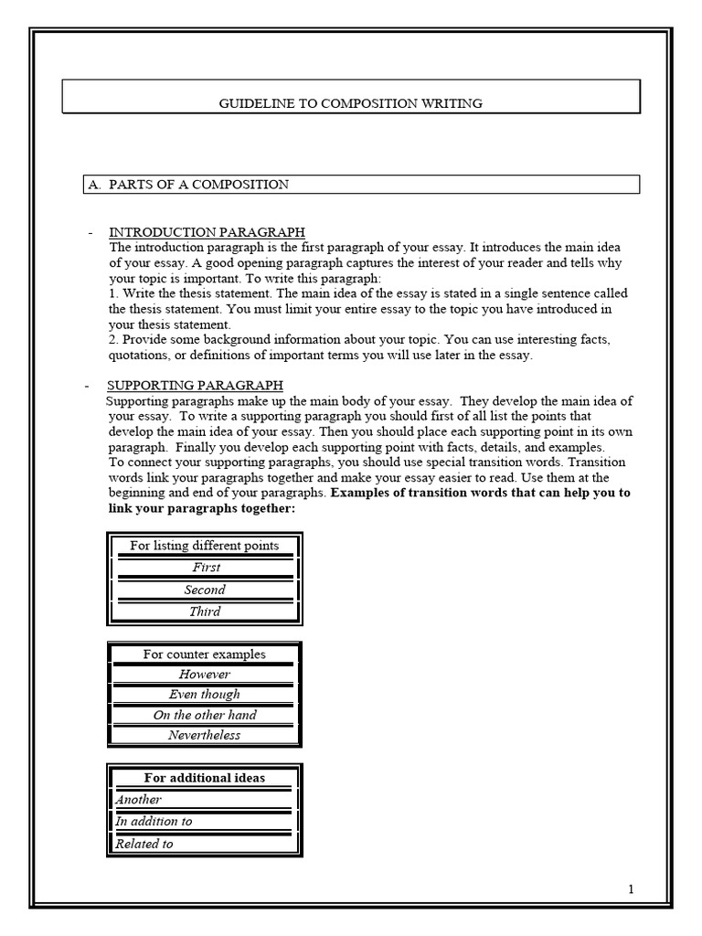 Guideline To Composition Writing Intro Body Comclusion | PDF | Essays | Subject (Grammar)