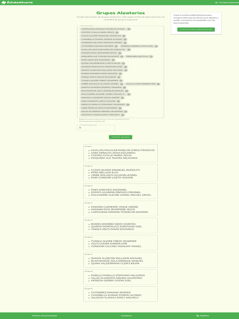 Grupos Aleatorios de Limpieza - 3A - Échalo A Suerte | PDF
