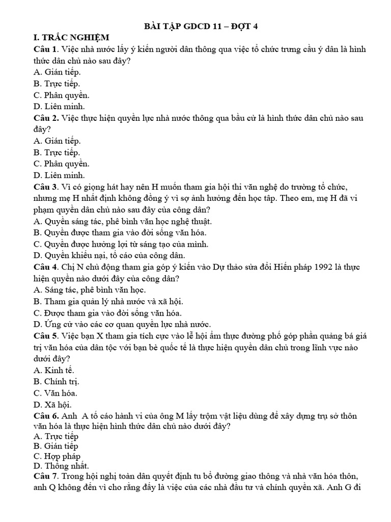 BT GDCD 11 - Đ T 4 | PDF