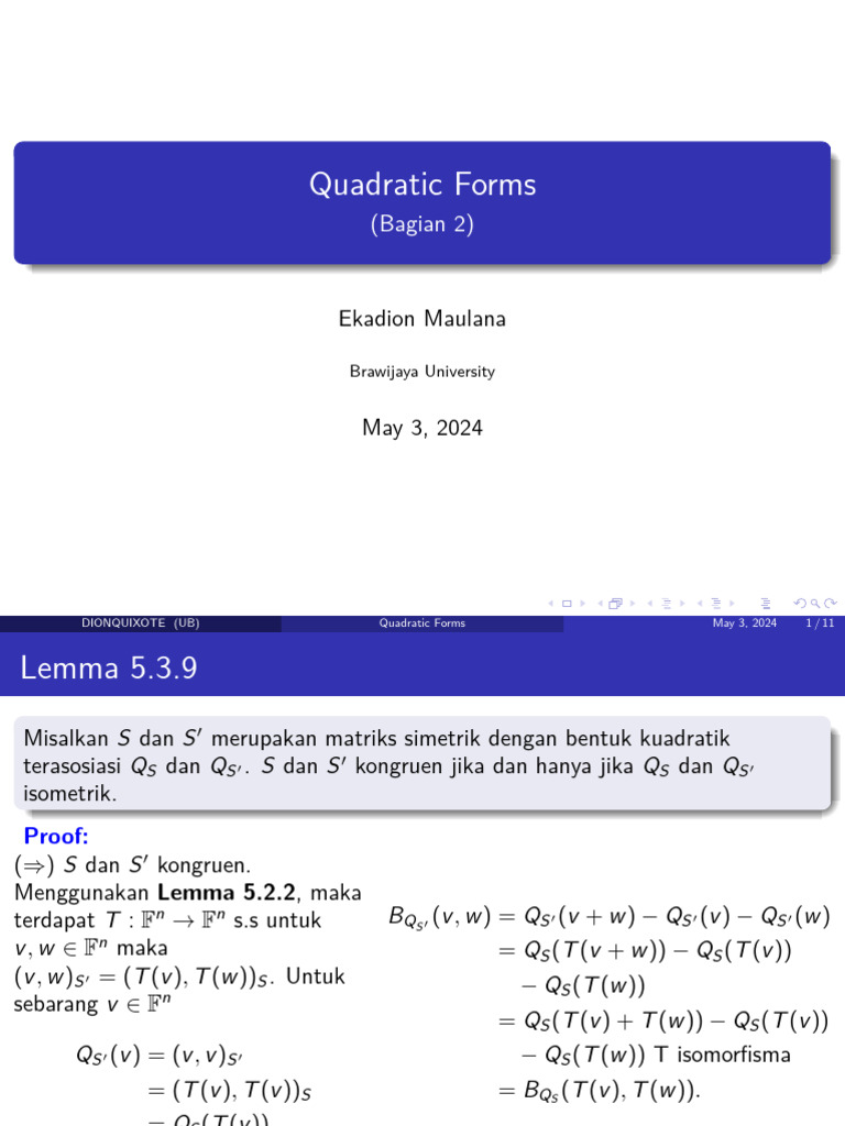 Quadratic Forms | PDF