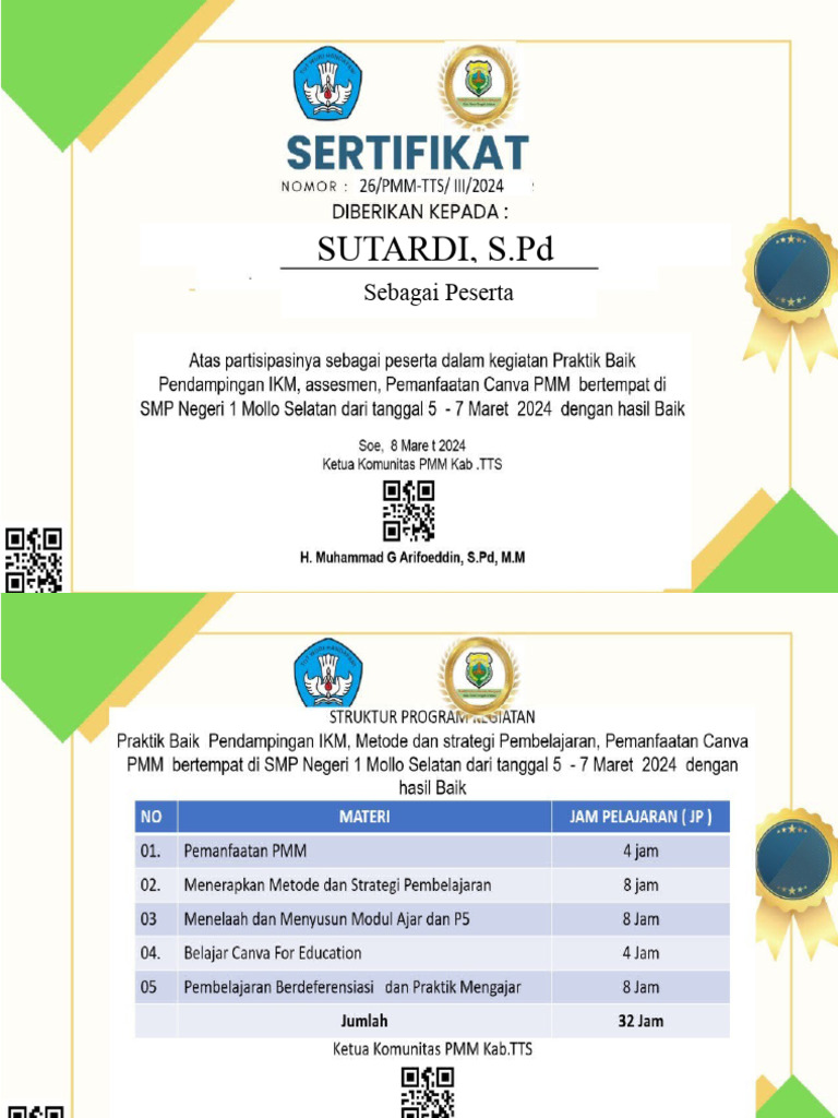 Sertifikat Kegiatan Disekolah 6 7 Maret 2024 (Sutardi) | PDF