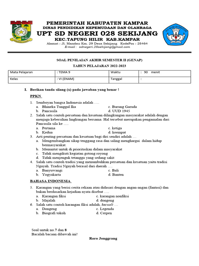 Soal Pas Kelas 6 Tema 9 | PDF