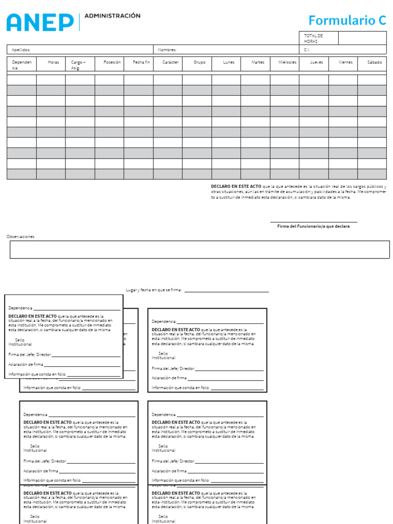 Formulario C: Declaración de Horas Laborales | PDF
