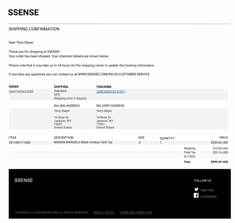 Free SSENSE Editable Receipt | PDF