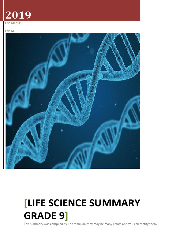Life Science Summary Grade 9 2019 | PDF | Cell (Biology) | Cell Membrane
