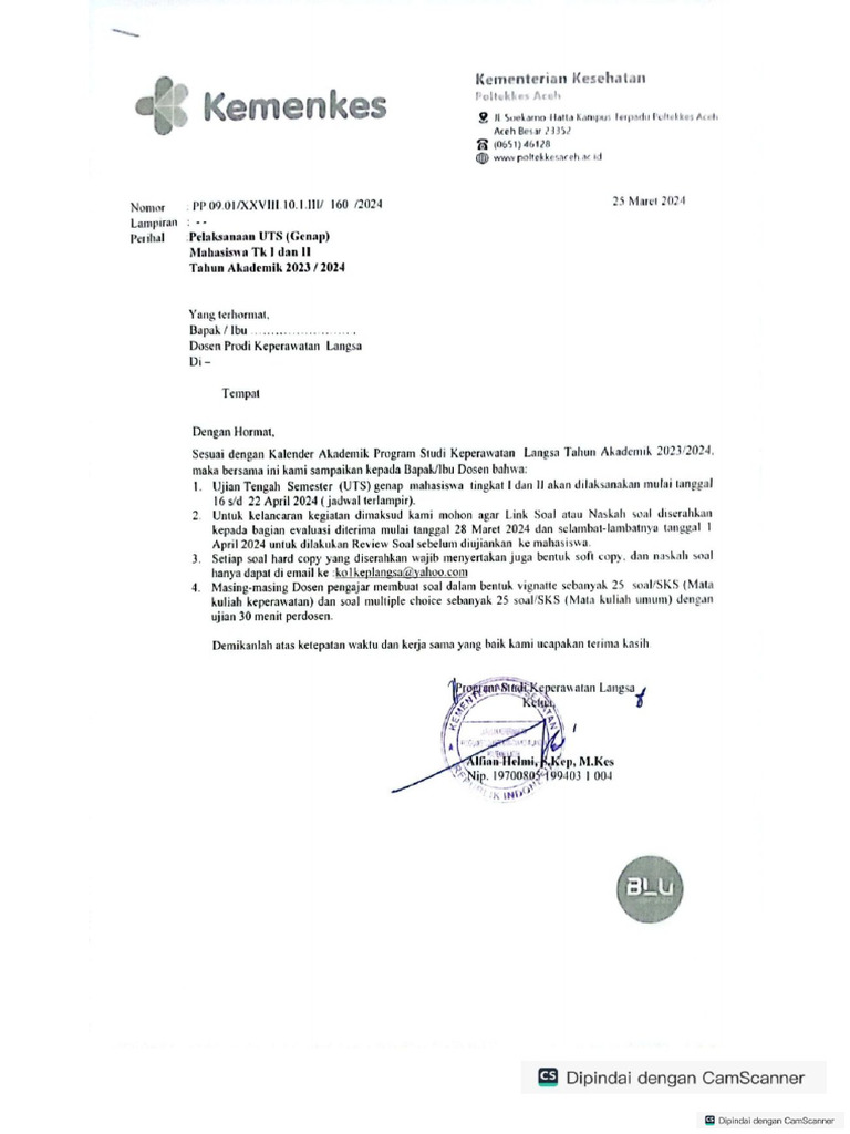 Surat Pelaksanaan UTS TK I Dan TK 2 Genap - 2024 | PDF