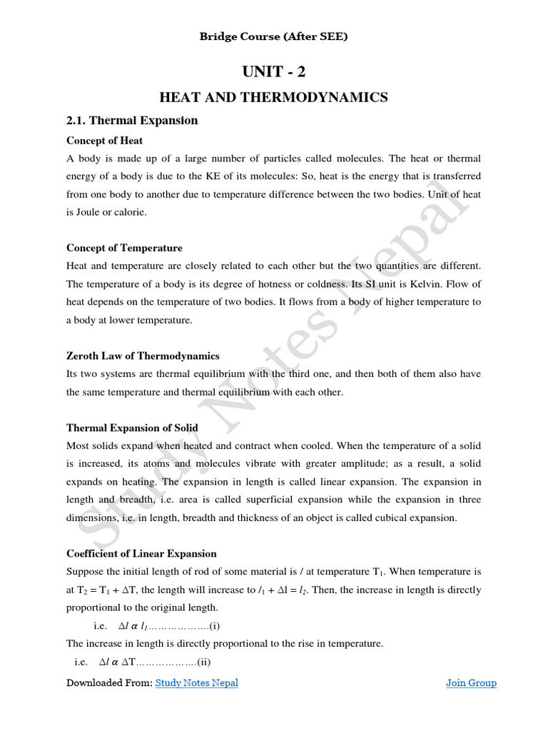 Unit 2 HEAT AND THERMODYNAMICS | PDF | Thermal Expansion | Heat