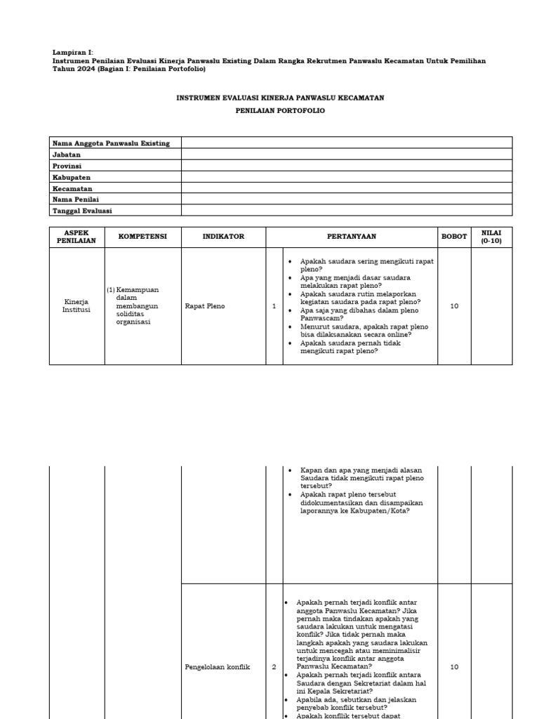 Lampiran I Instrumen Penilaian Portofolio (Fix) | PDF | Karier ...