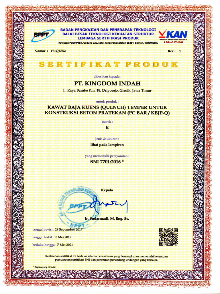 Sertifikat Sni PC Bar Bambe | PDF