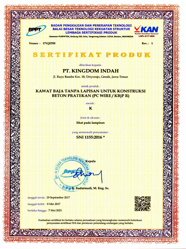 Sertifikat Sni PC Wire Bambe | PDF