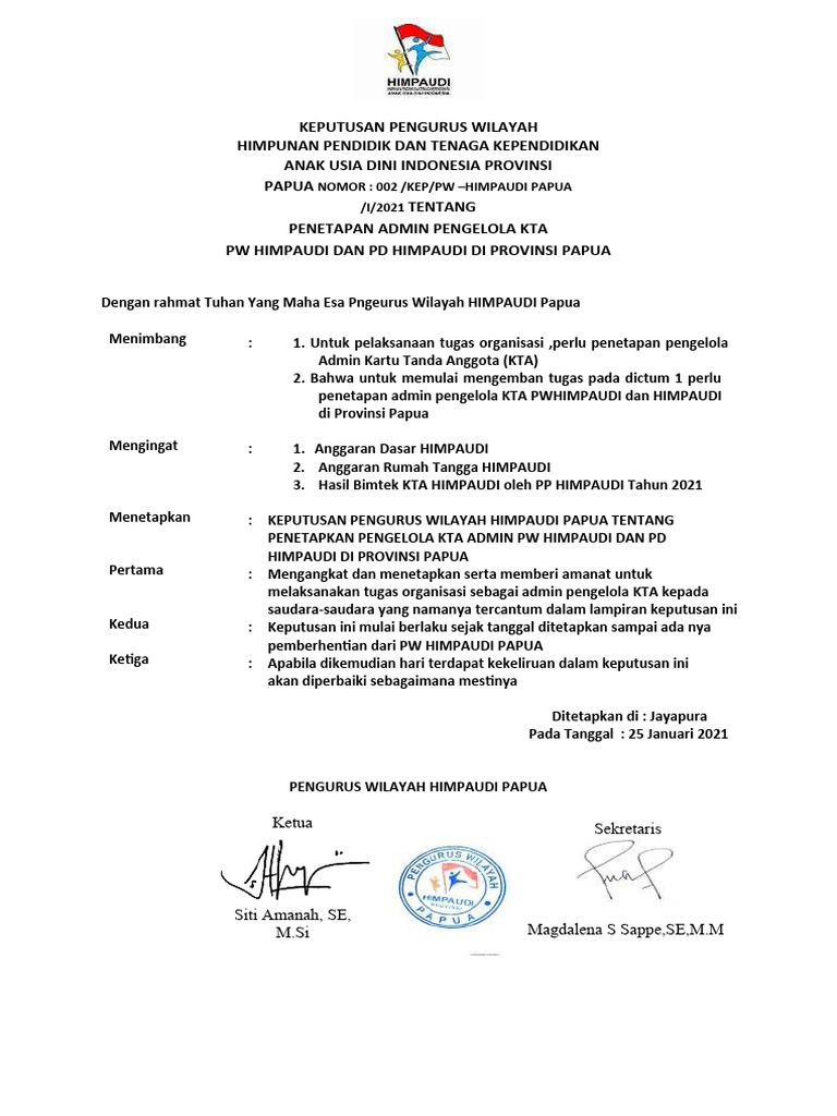 Contoh SK Admin KTA HIMPAUDI | PDF