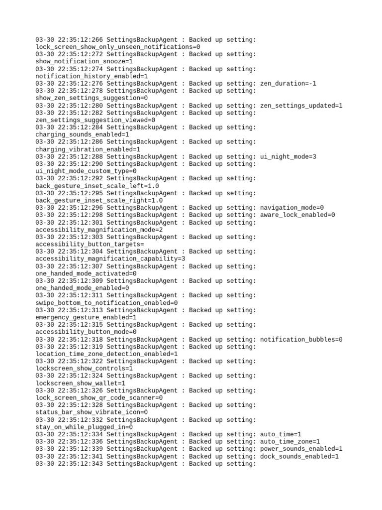 Android Settings Backup Log | PDF | Software | Computing