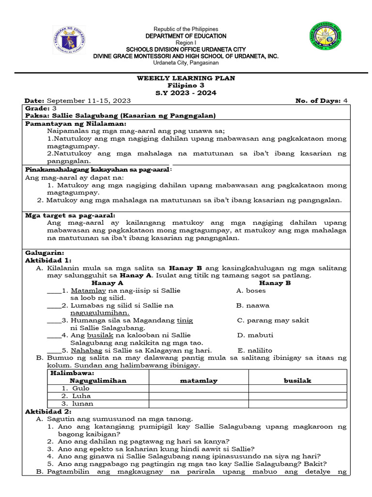 Weekly Learning Plan Qa | PDF