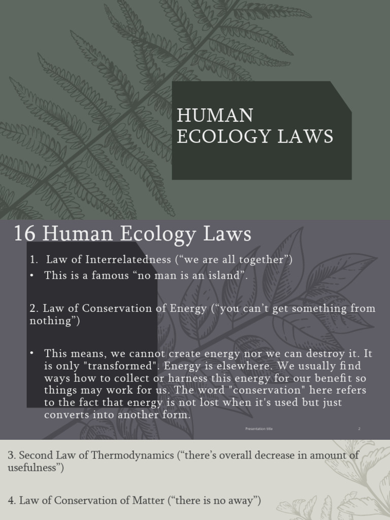 Human Ecology Laws | PDF | Matter | Ecology