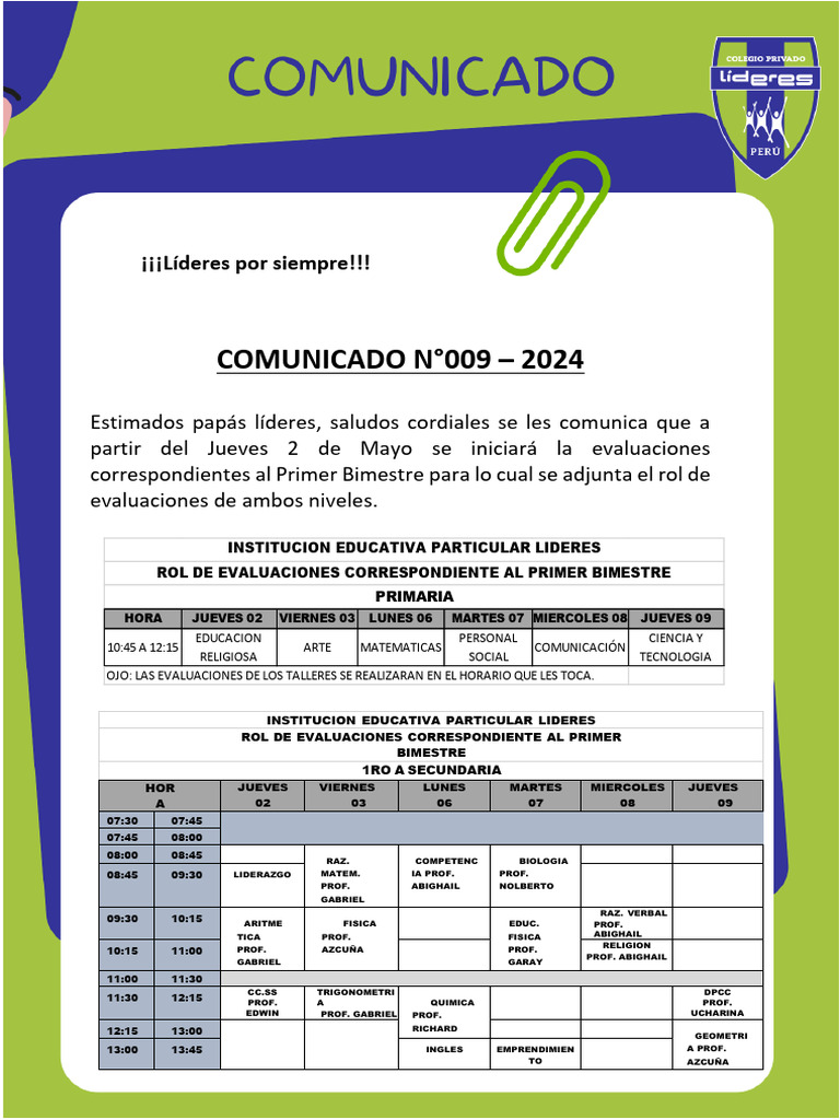 COMUNICADO 009-2024 | PDF | Escuelas