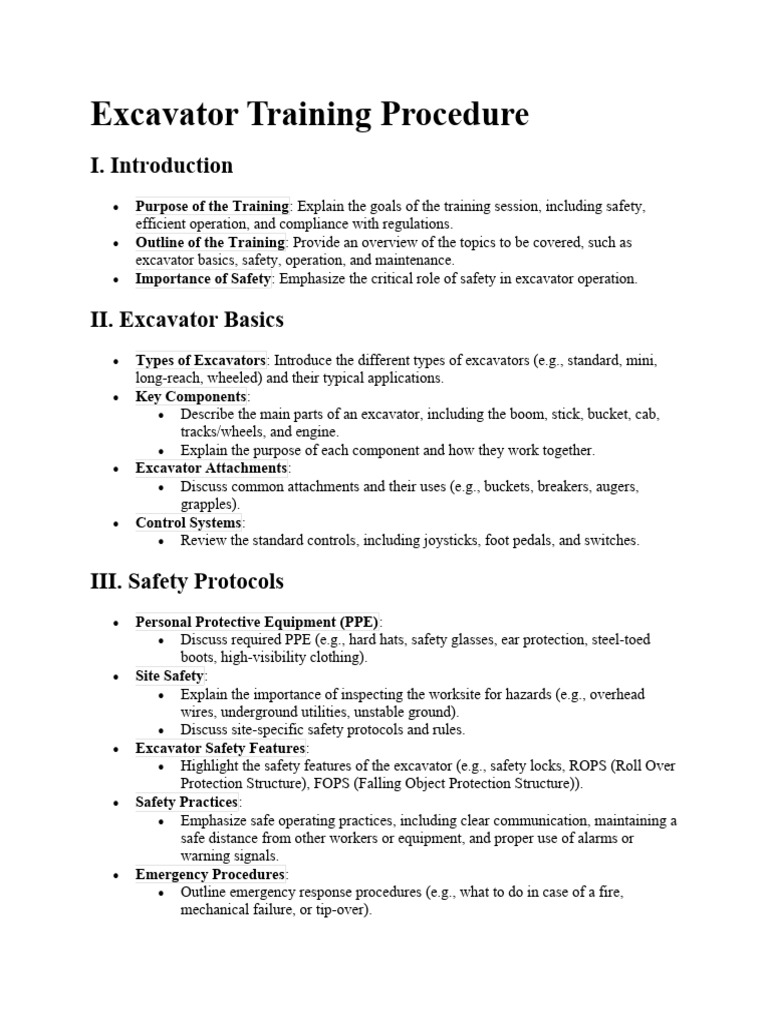 Excavator Training Procedure | PDF | Safety