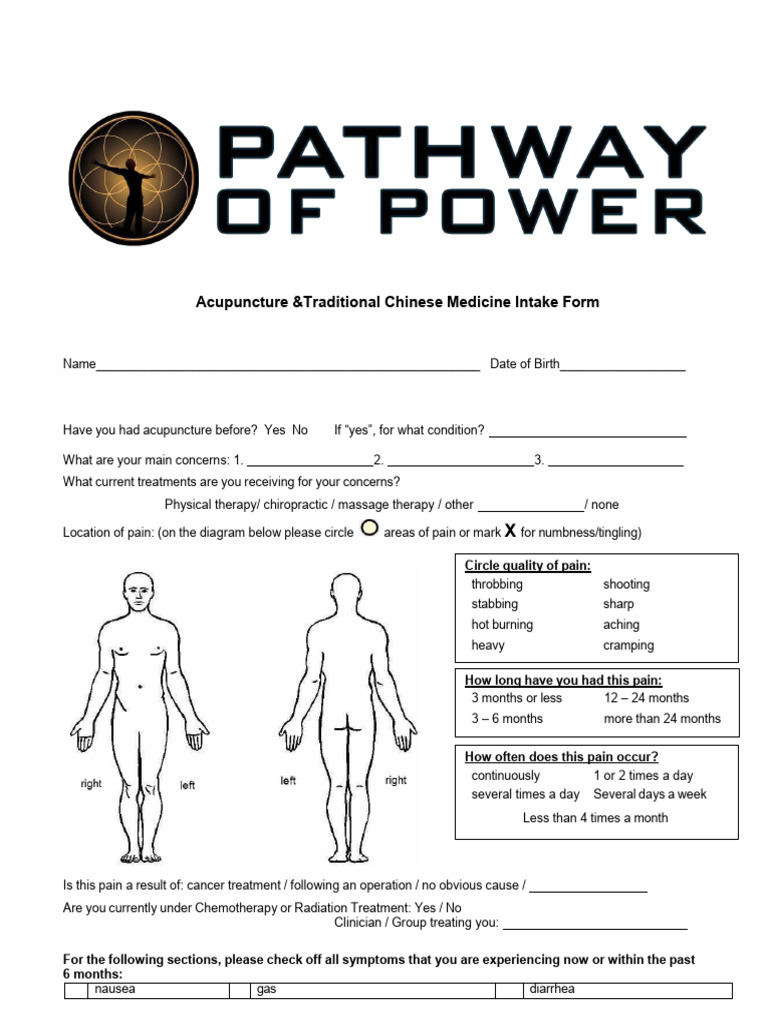 POP-acupuncture-intake 2024 Fillable | PDF | Acupuncture | Perspiration