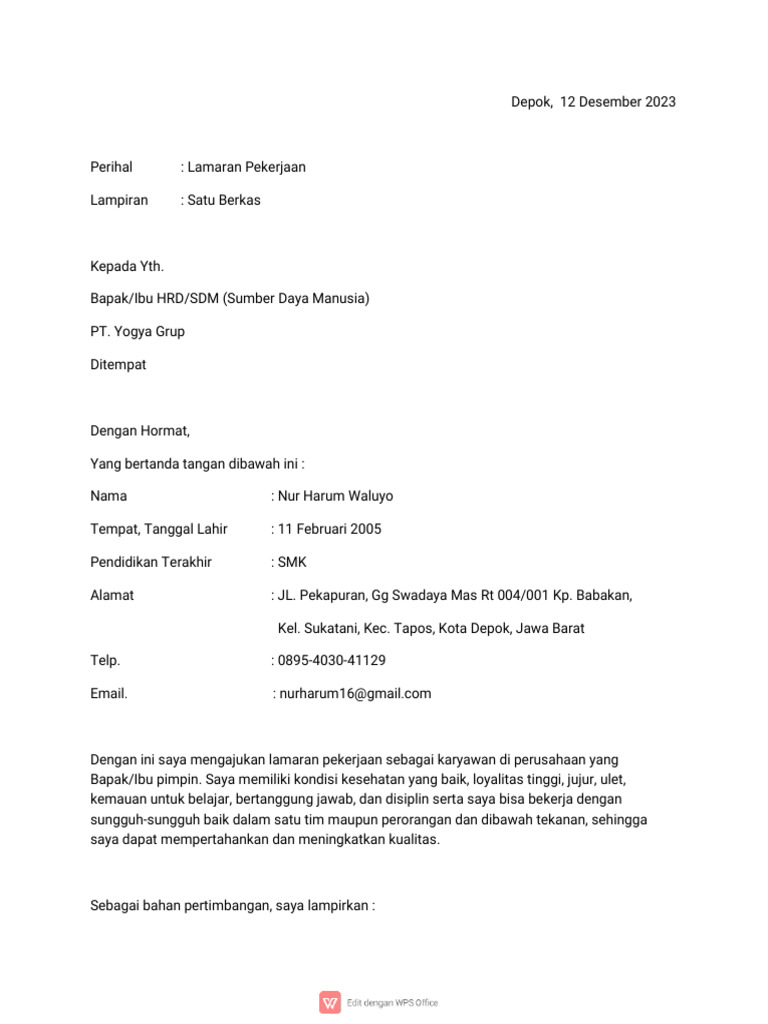 Lamaran Nur Harum (5) - Compressed | PDF