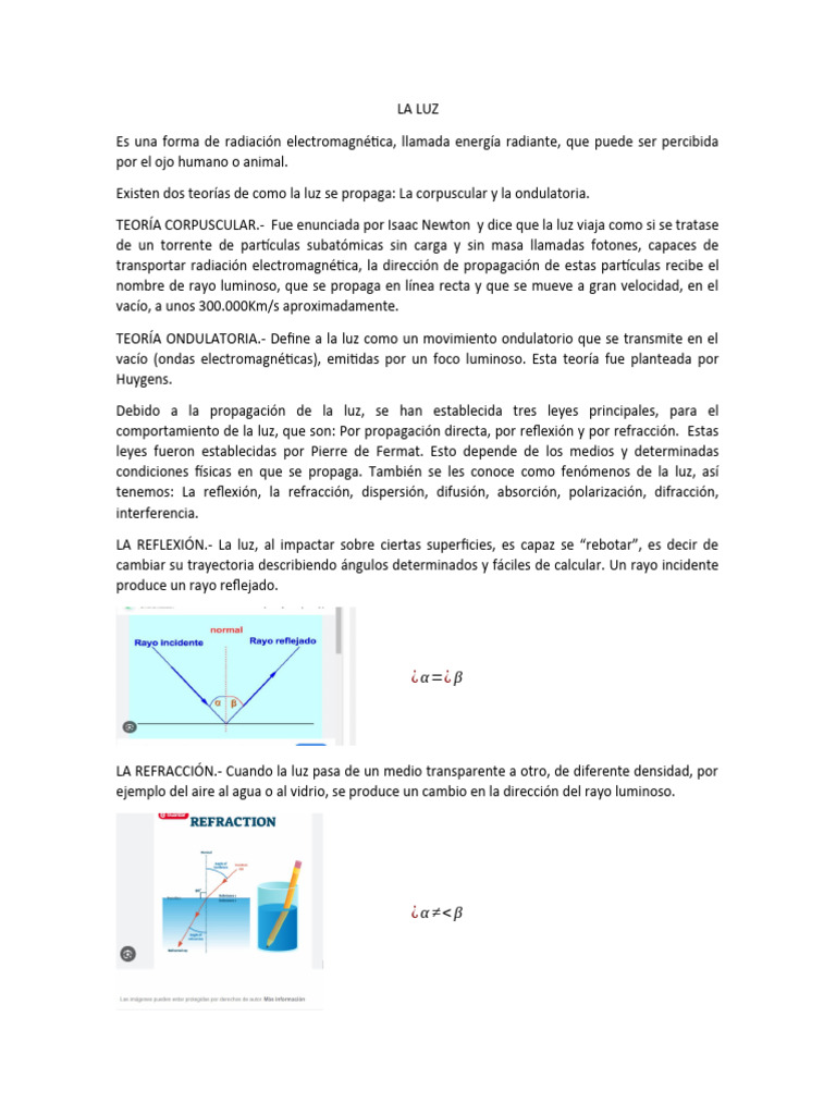 La Luz y Sus Fenómenos | Descargar gratis PDF | Ligero | Refracción