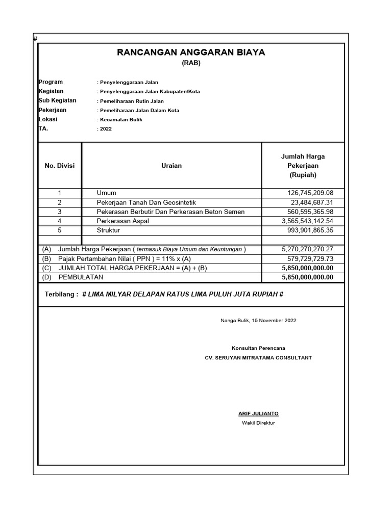RAB PROYEK DERMAGA Riam Tinggi2 (11x6 JT 11,7) Versi Baru | PDF