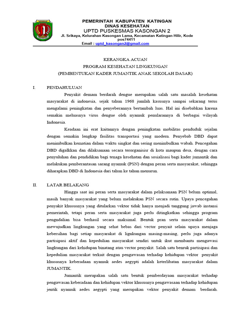 Kerangka Acuan Pembentukan Kader Jumantik | PDF